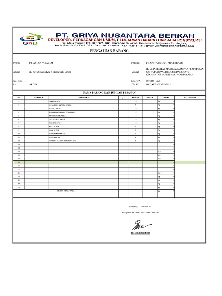 Pengajuan Barang | PDF