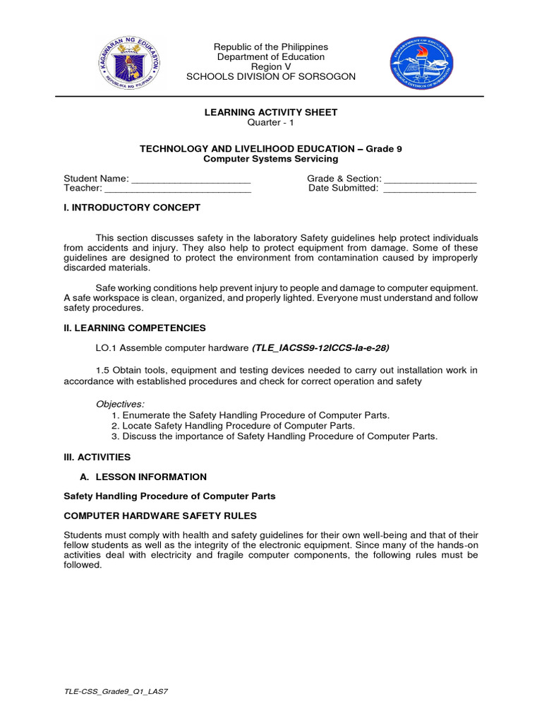 Tle-Css Grade9 q1 Las7 | PDF | Power Supply | Electrostatic Discharge