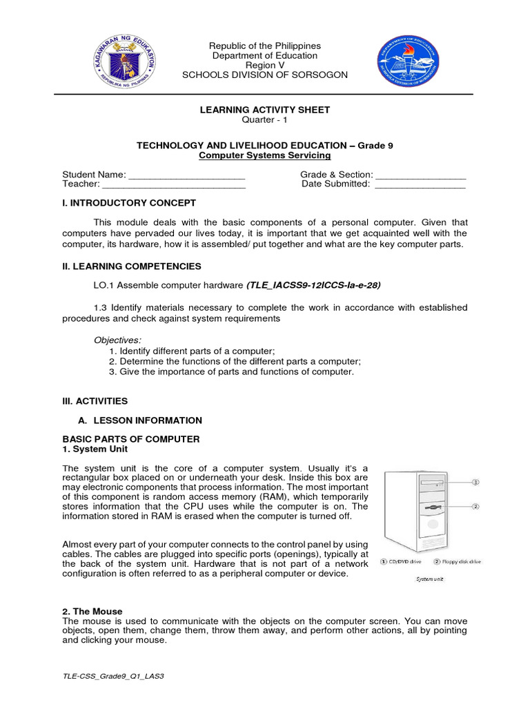 Tle-Css Grade9 q1 Las3 | Download Free PDF | Computer Monitor | Computer Keyboard