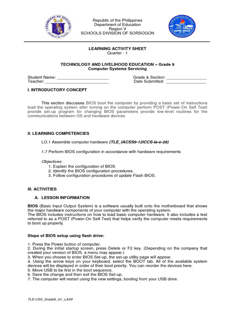 Tle-Css Grade9 q1 Las9 | PDF | Bios | Booting Tle-Css Grade9 q1 Las9 | PDF | Bios | Booting
