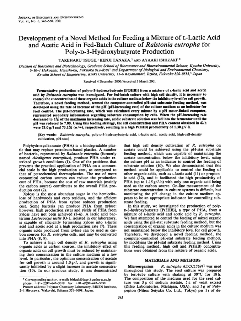 Development of A Novel Method For Feeding A Mixture of L-Lactic Acid ...