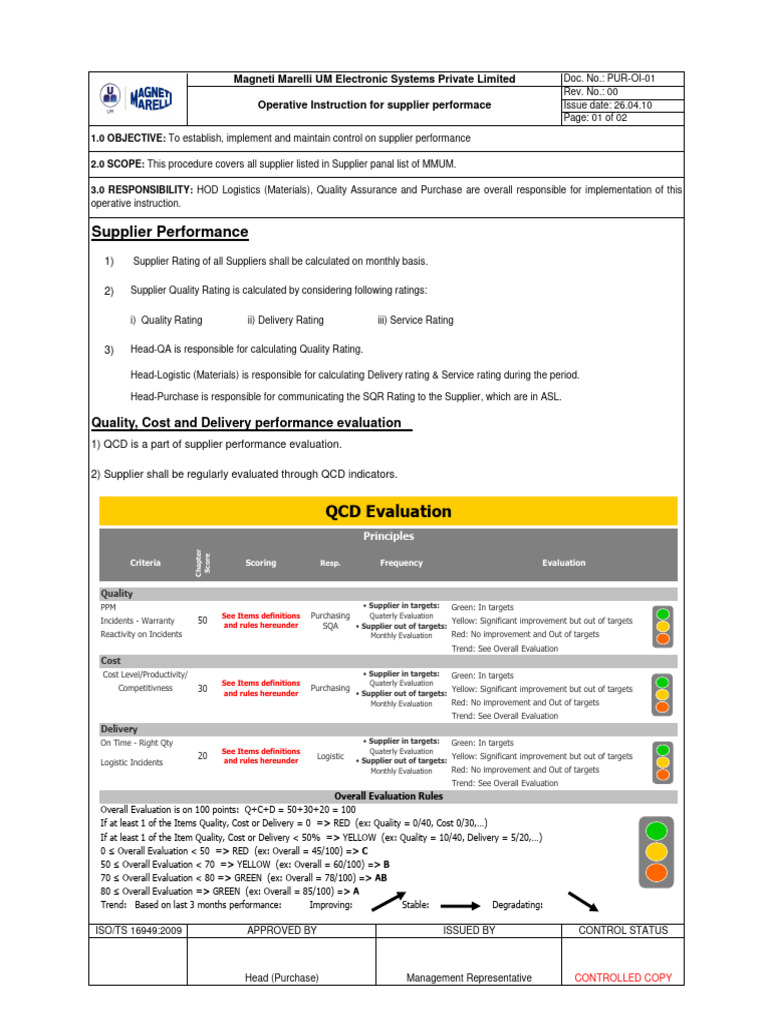 PUR - OI - 01 - Supplier Performance Rating | PDF | Business