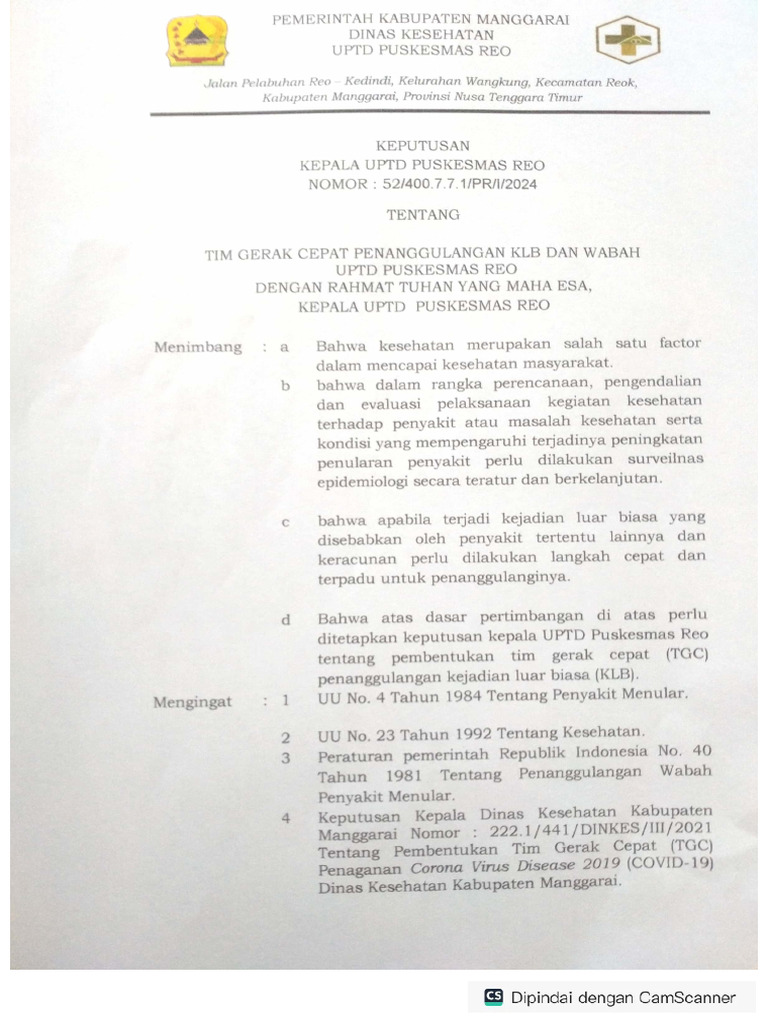 SK Tim TGC Puskesmas Reo. | PDF