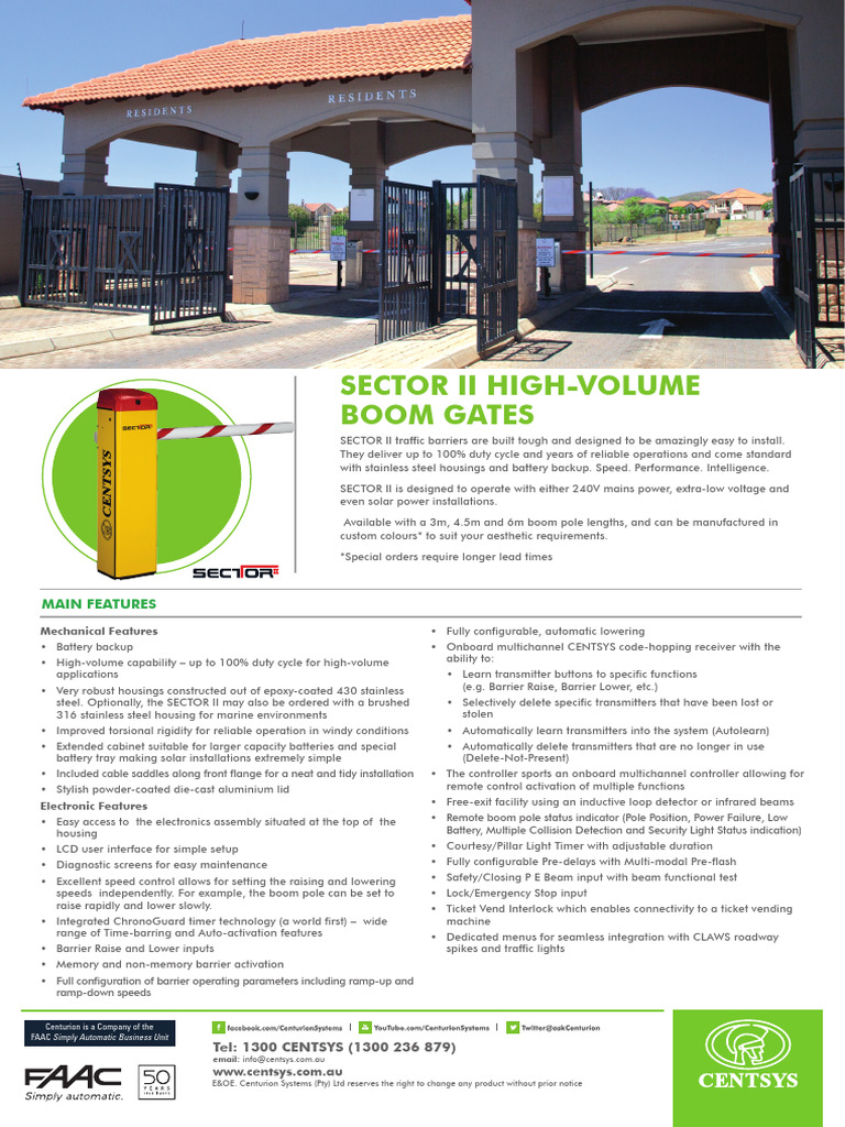 Centurion Sector II Boom Gate Overview | PDF | Electric Motor | Power ...
