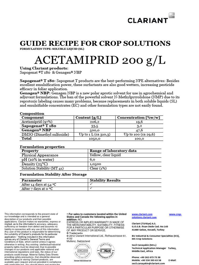 Acetamiprid 200 SL | PDF | Solubility | Dimethyl Sulfoxide