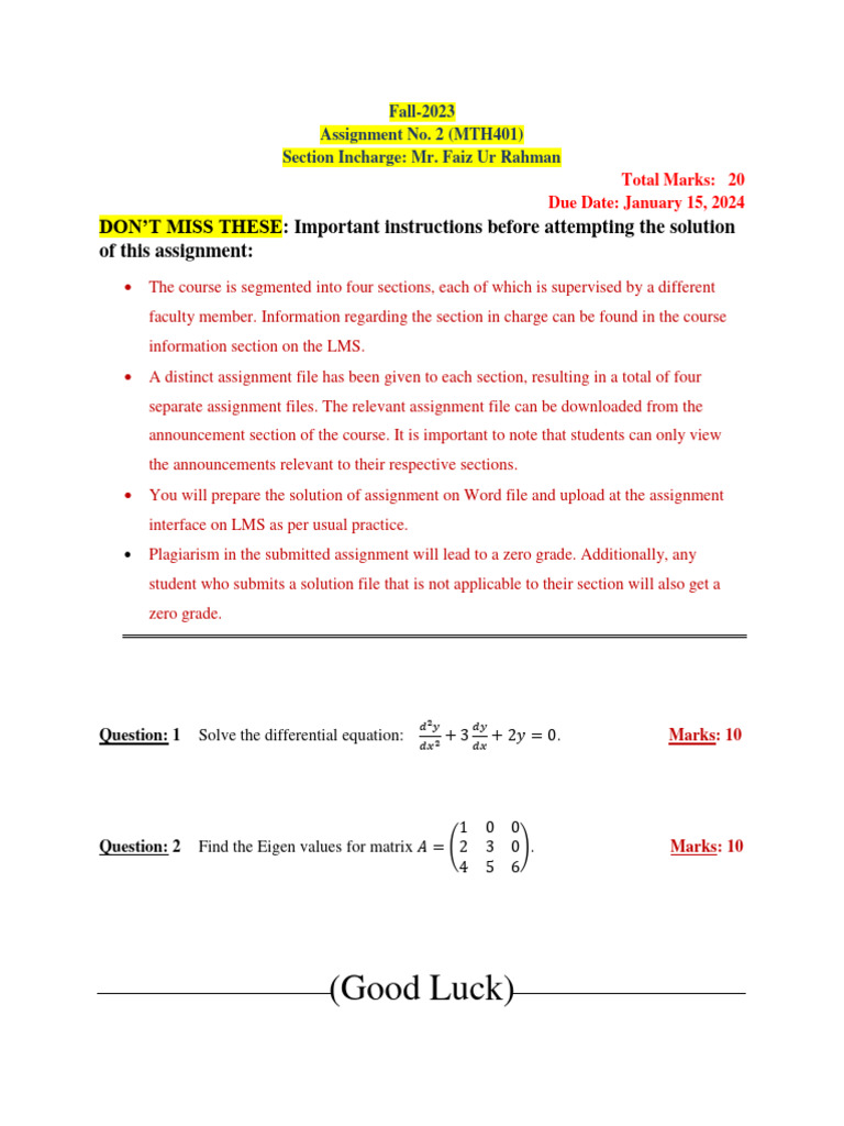 Assignment 2 (MTH401) - Faiz Ur Rahman | PDF | Teaching Methods & Materials