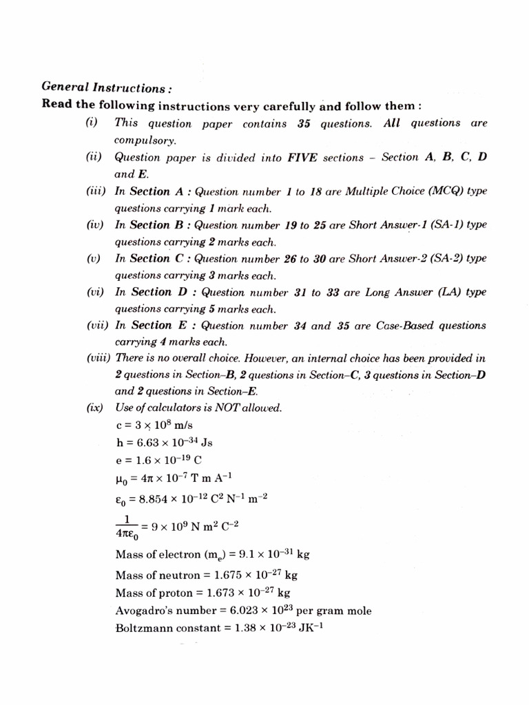Physics Set 1 2022-23 Board | PDF | Capacitor | Light