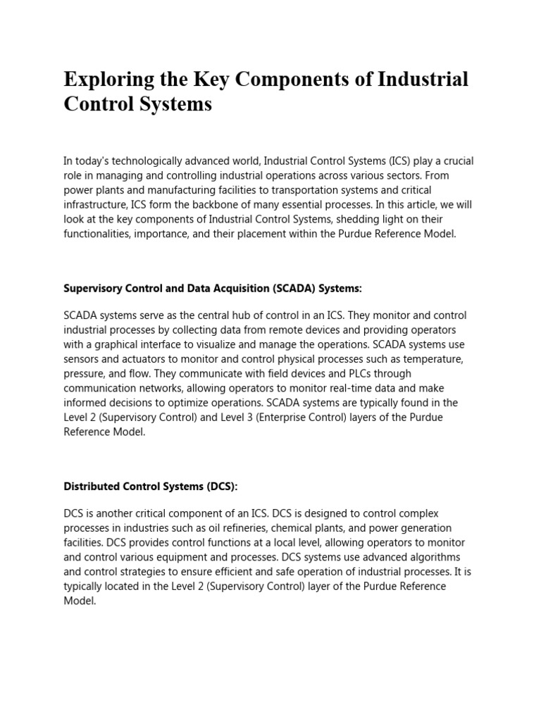 Exploring The Key Components of Industrial Control Systems | PDF | Scada | Programmable Logic ...