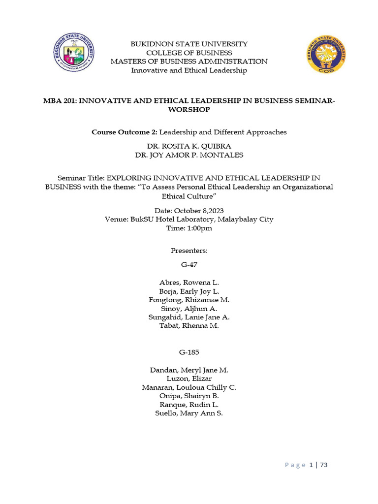 Course Outcome 2 | PDF | Leadership | Transformational Leadership