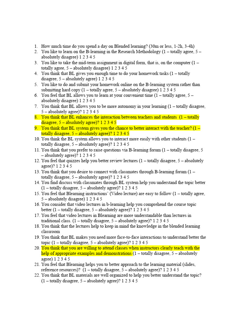 Questionaire | PDF | Behavior Modification | Learning