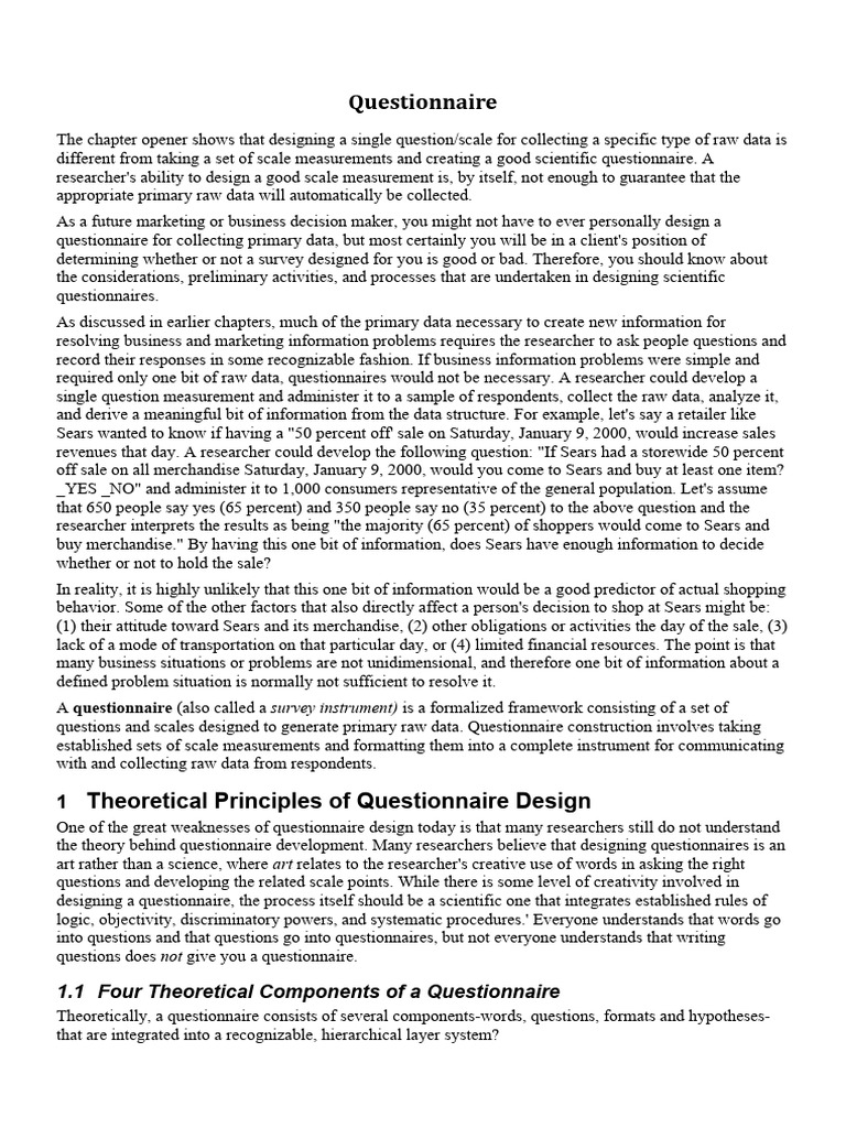 9 Questionnaire | PDF | Survey Methodology | Level Of Measurement