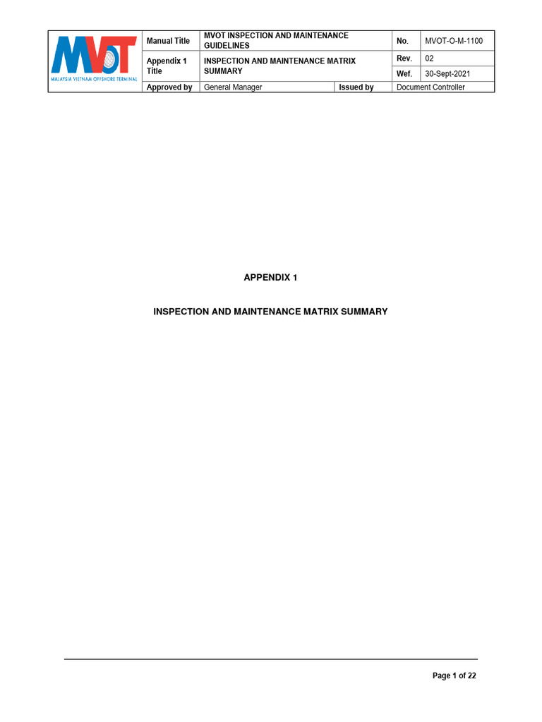 APPENDIX 4 Inspection Maintenance Summary Matrix | PDF | Mechanical ...
