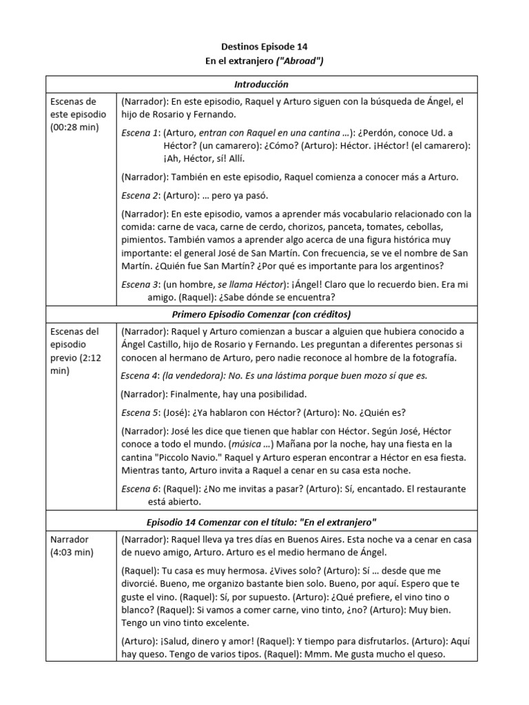 Destinos Ep 14 - Transcript PDF | PDF | Rachel | Tocino