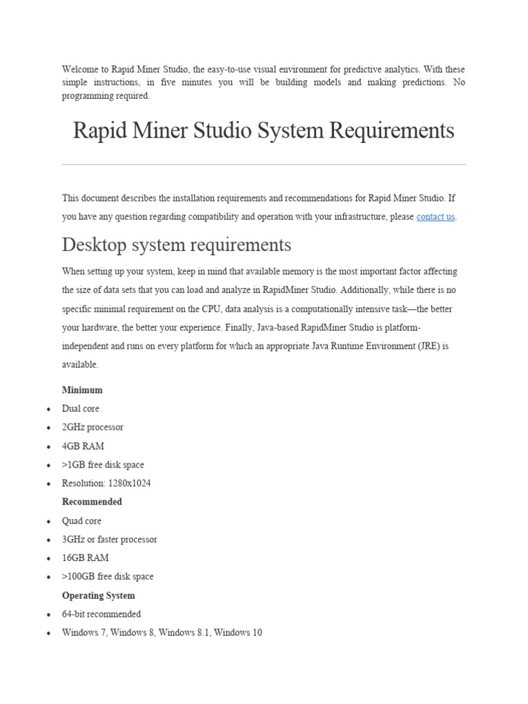 Rapid Miner - Software Requirements | PDF | Databases | Microsoft Access