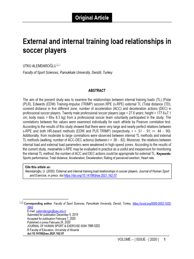 External and Internal Training Load Relationships | PDF | Heart Rate | Spss