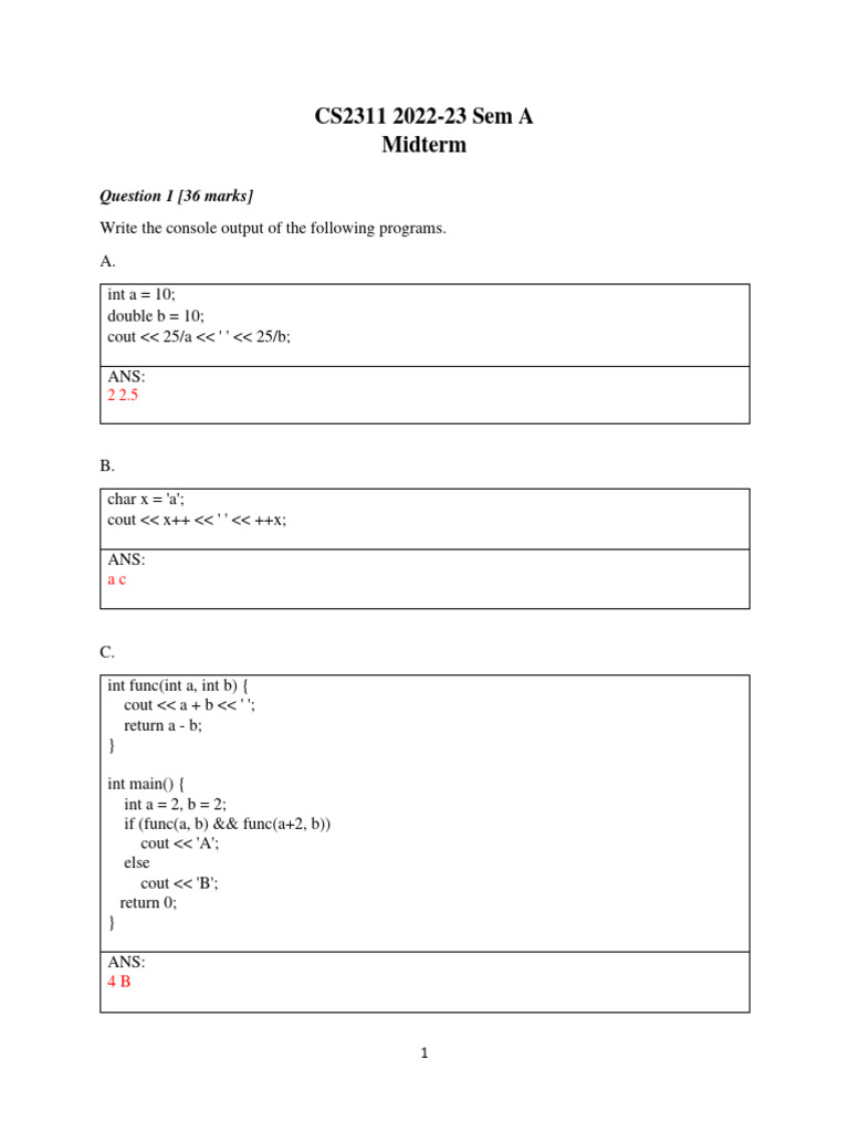 CS2311 Midterm Solution | PDF | Computer Programming | Mathematics CS2311 Midterm Solution | PDF | Computer Programming | Mathematics