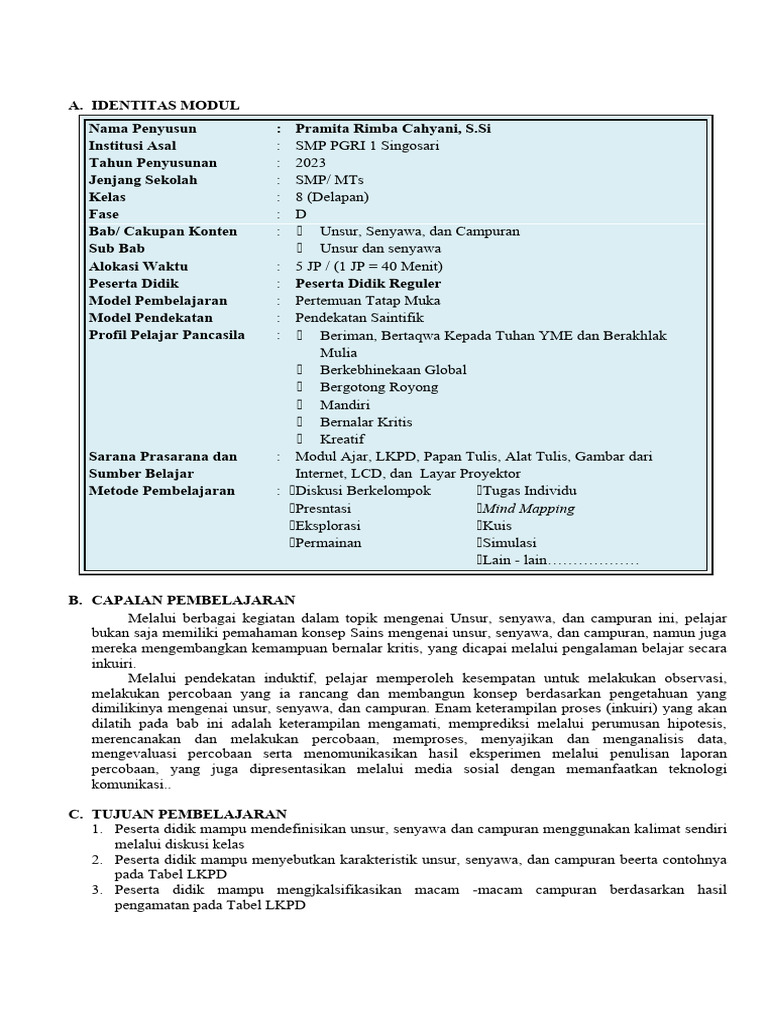 MODUL IPA 2 Kimia | PDF