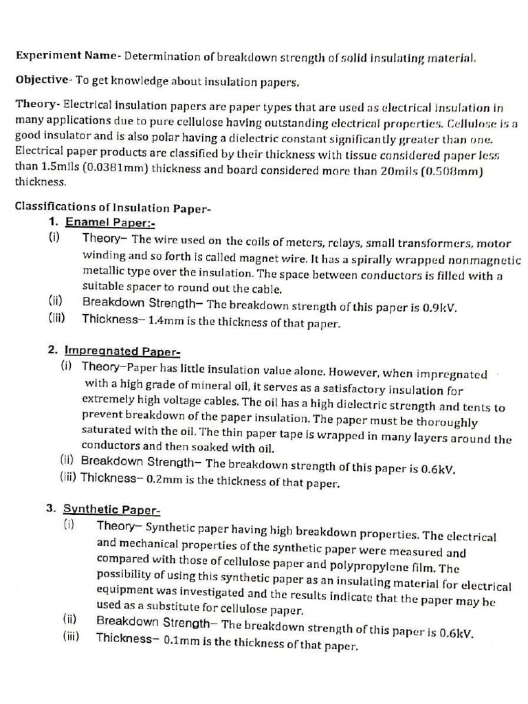 Breakdown Strength of Insulating Material | PDF