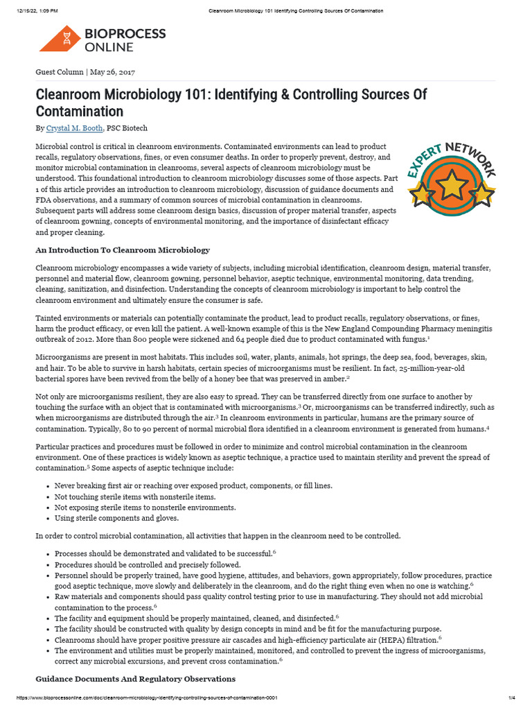 Cleanroom Microbiology 101 Identifying Controlling Sources of ...