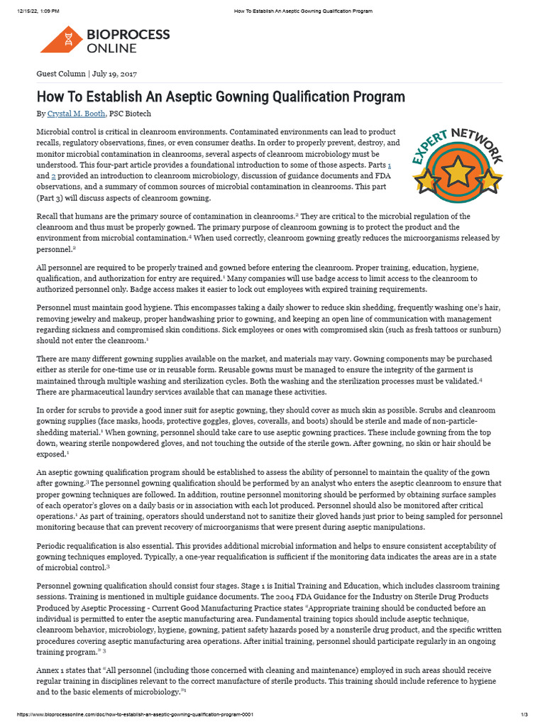 Aseptic Gowning Qualification Guide | PDF | Sterilization (Microbiology ...