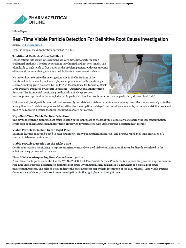 Real Time Viable Particle Detection For Definitive Root Cause Investigation Pdf Physical