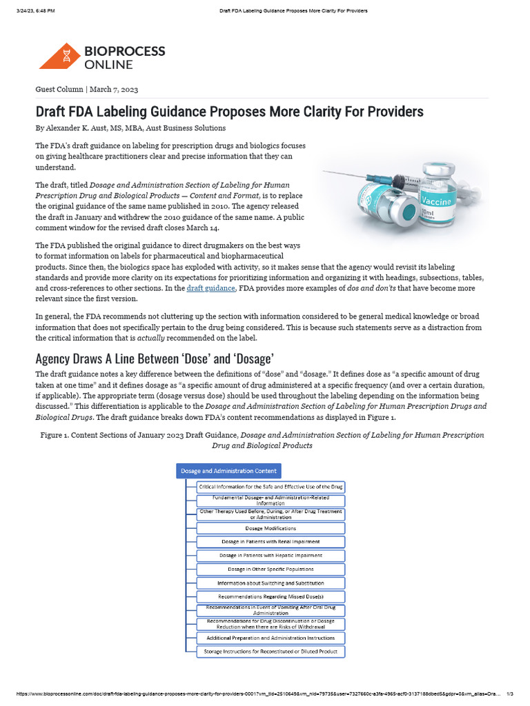 Draft USFDA Labeling Guidance Proposes More Clarity For Providers | PDF ...