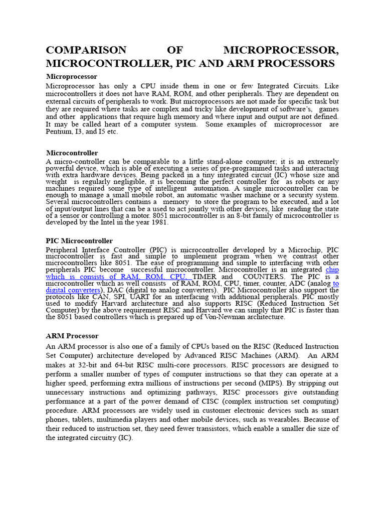 Comparison Of Microprocessor Microcontroller Pic And Arm Processors