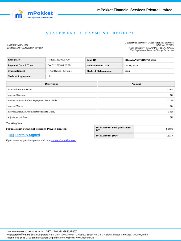 Installment Receipt MKEAFAA6570ID87056952 1 | PDF | Receipt | Interest