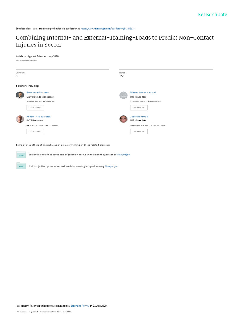 Combining Internal - and External-Training-Loads To Predict Non-Contact | PDF | Statistical ...