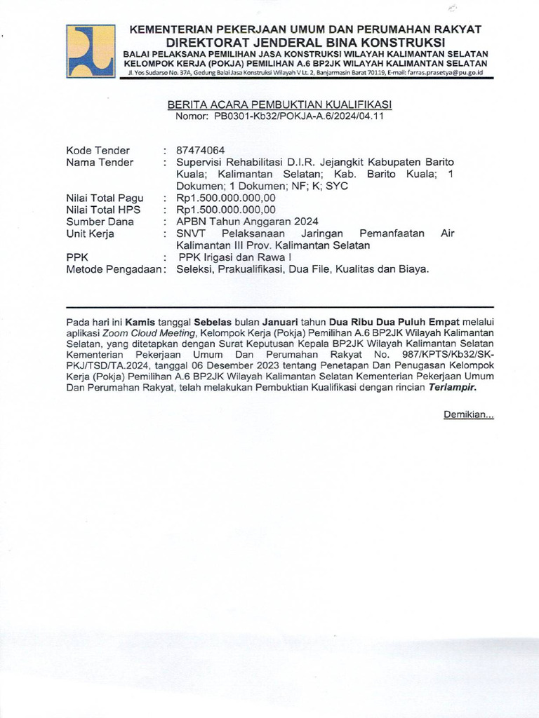 BAP - Spv. DIR Jejangkit Kab. Barito | PDF