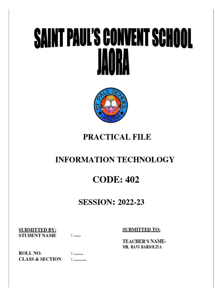 Front Page X IT Practicals | PDF