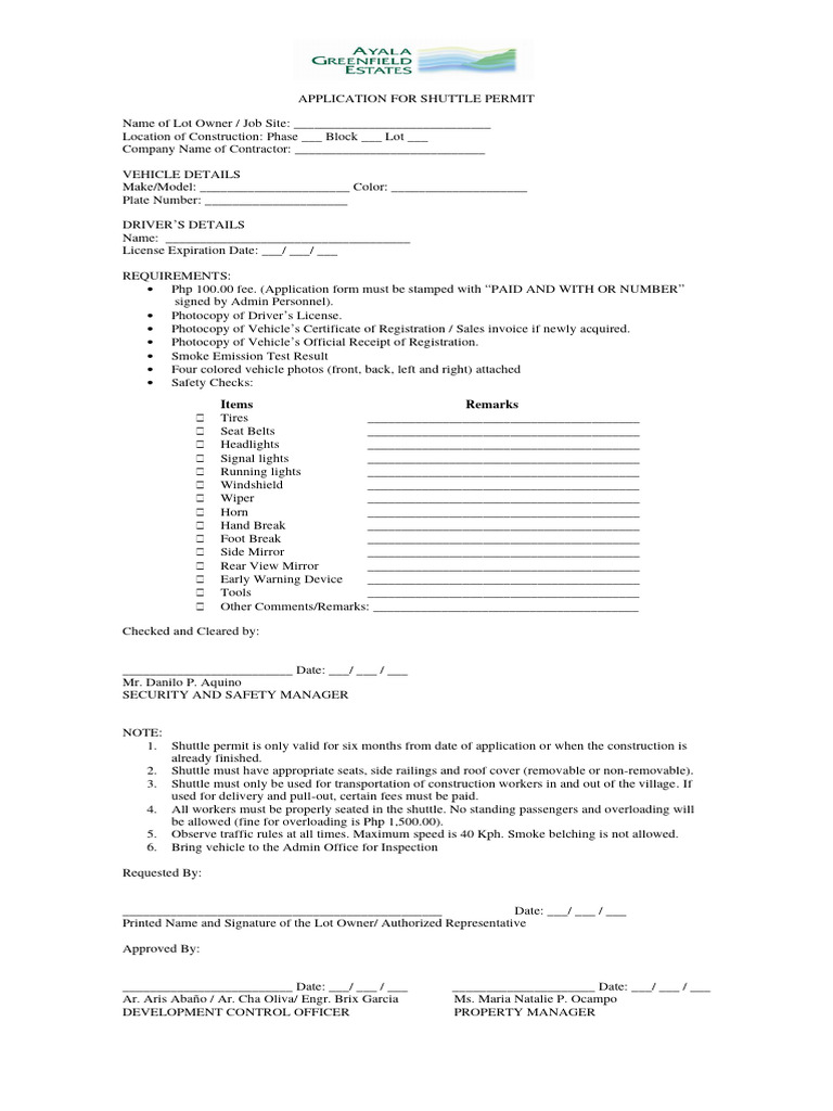 Application For Shuttle Permit 2021 | PDF | Vehicles | Transport