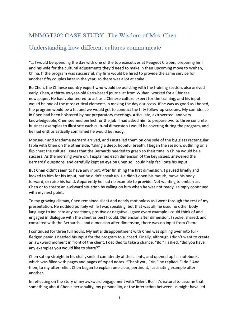 Case Study - Wisdom of Mrs Chen | PDF | Communication | Extraversion And Introversion