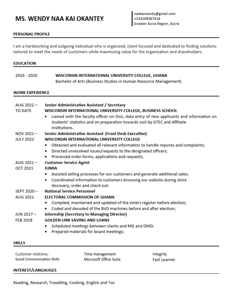 Wendy Naa Kai Okantey - Cv | PDF | Computing | Information Technology