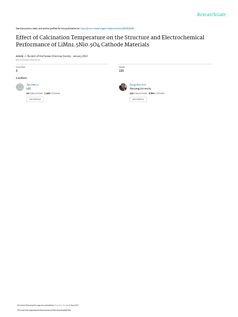 Calcination Temperature Effects on LiMn1.5Ni0.5O4 | PDF | Lithium Ion ...