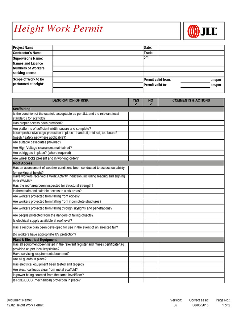 Height Work Permit | PDF | Scaffolding | Personal Protective Equipment