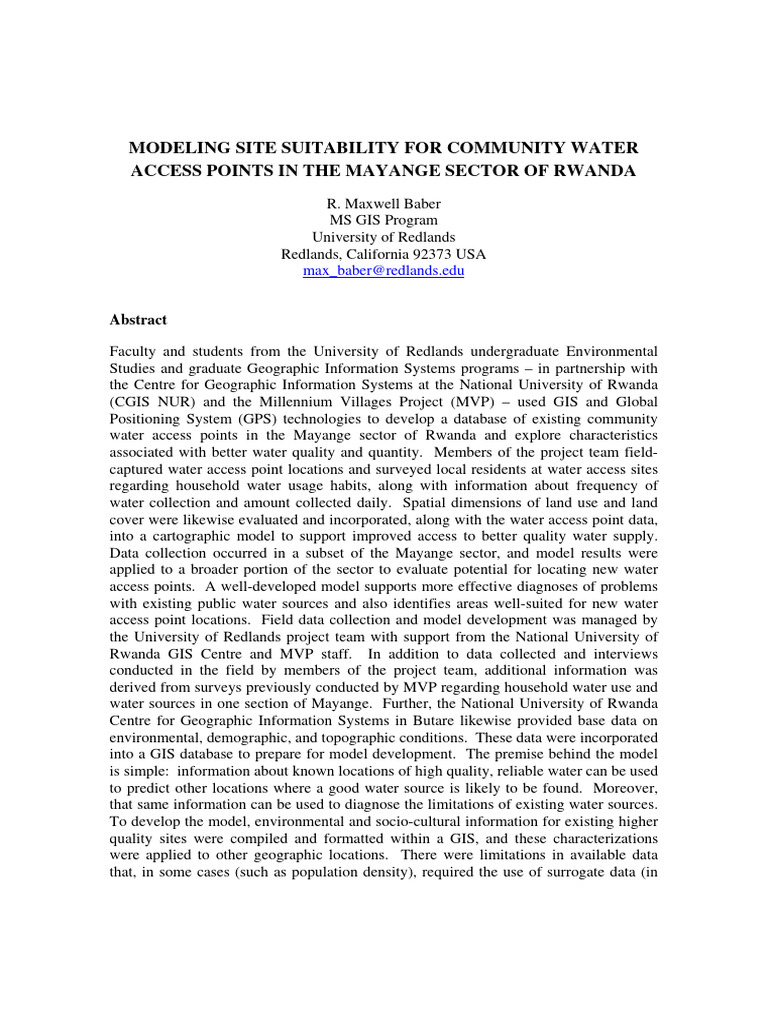 Modeling Site Suitability For Community Water Access Points in The ...