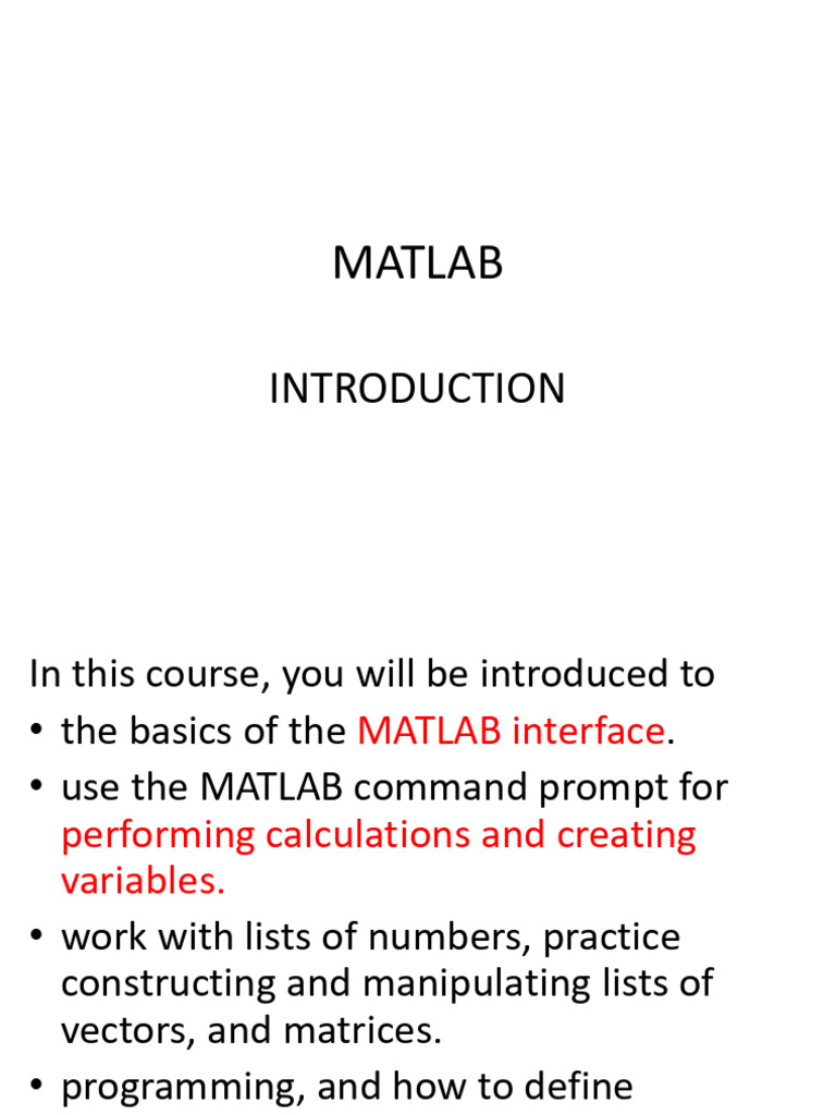 Che334 Lecture 1 | PDF | Matlab | Matrix (Mathematics)