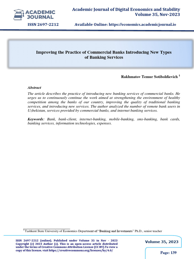 Improving The Practice of Commercial Banks Introducing New Types of ...