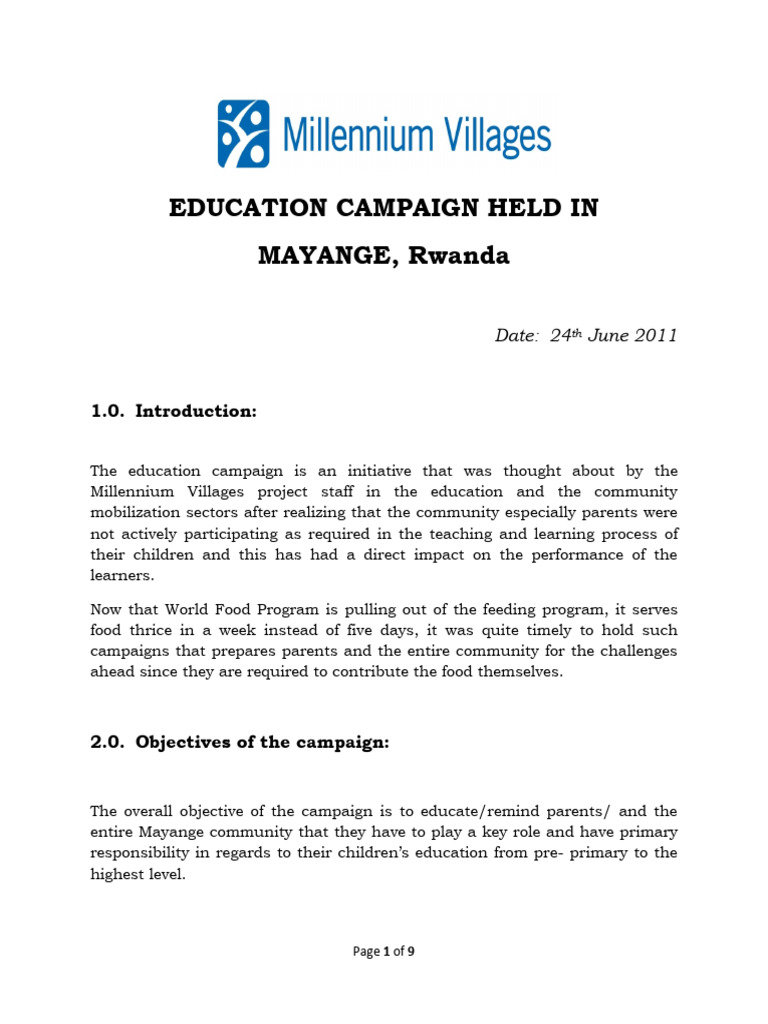 Report On Education Campaign Held in Mayange | PDF | Teachers