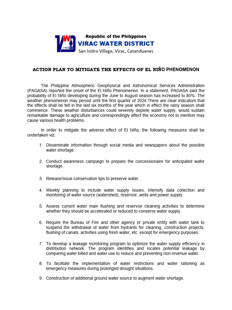 Action Plan To Mitigate The Effects Of El Niño Phenomenon Pdf Water