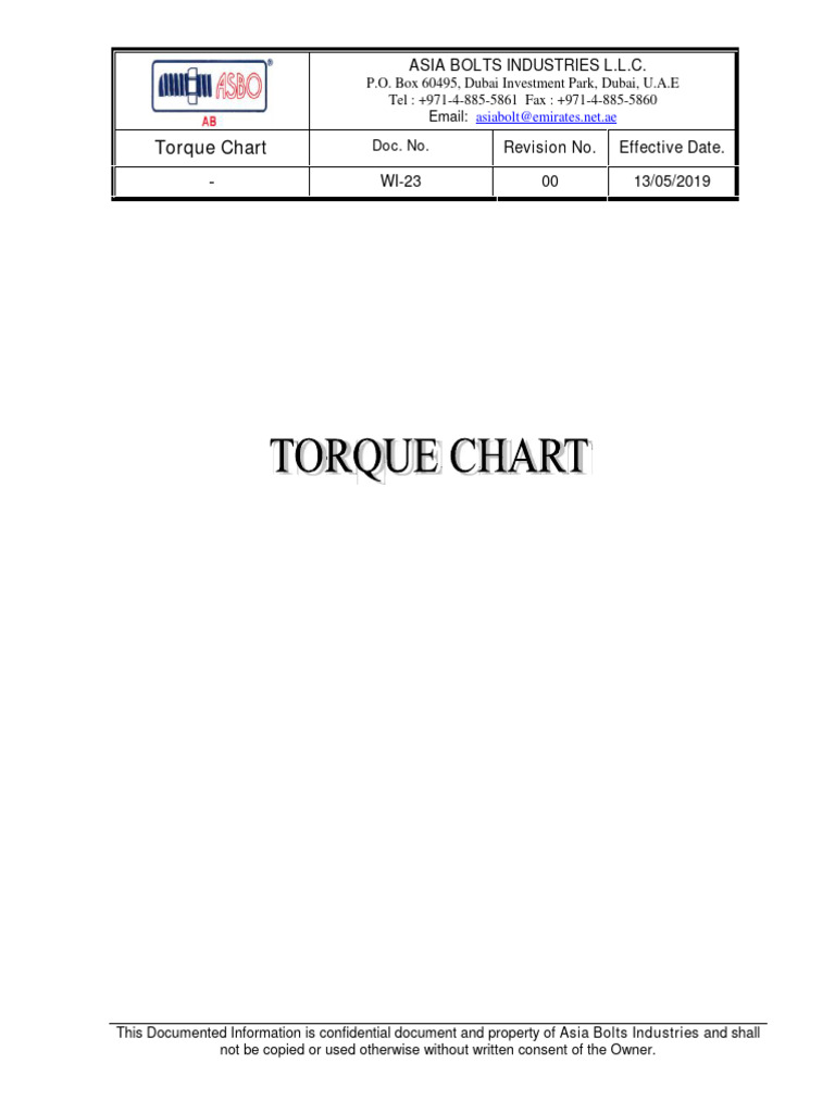 Torque Chart B7 Metric Rev.01 | PDF | Building Engineering | Materials