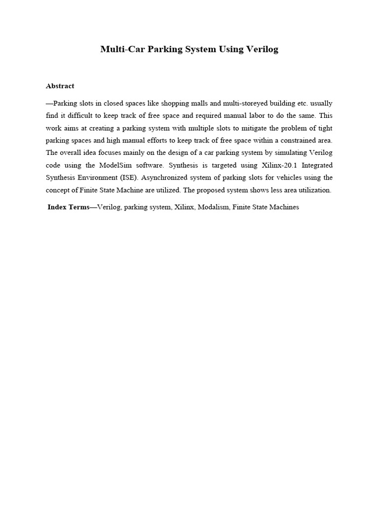 09) Multi Car Parking System Using Verilog | PDF | Technology & Engineering