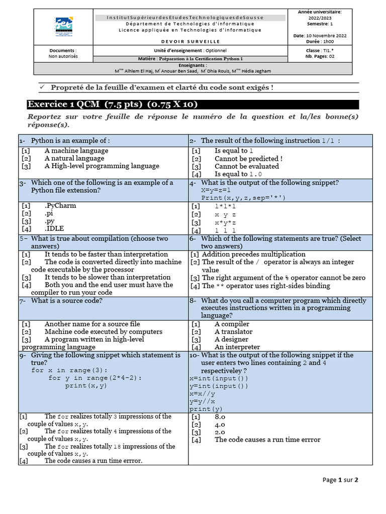 DS Python Novembre 2022 - Final | PDF | Computing | Computer Programming