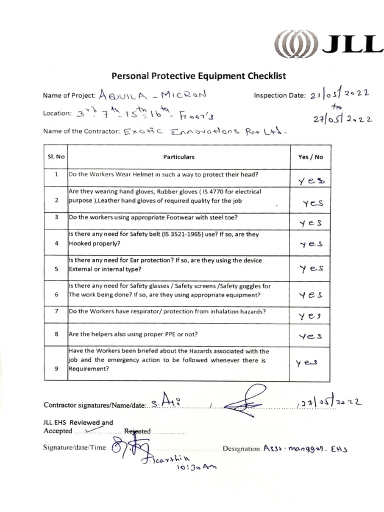 PPEs-check List27-05-2022 | PDF