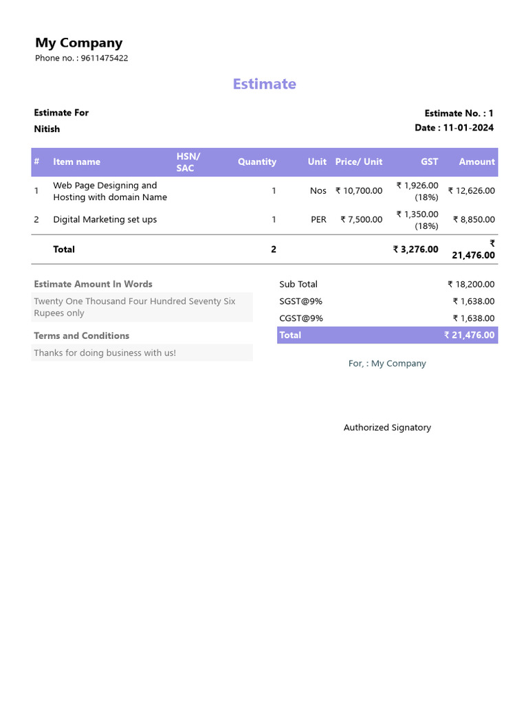 Estimate 1 11 01 24 | PDF
