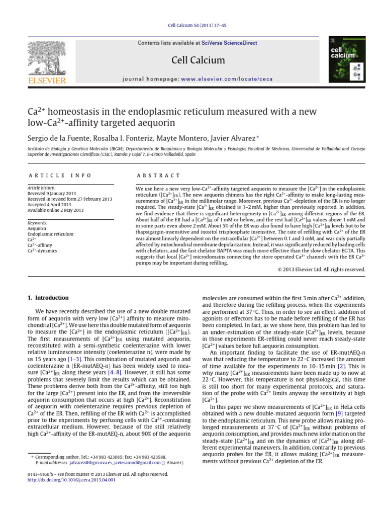 Ca2+ homeostasis in the endoplasmic reticulum measured with a new | PDF ...