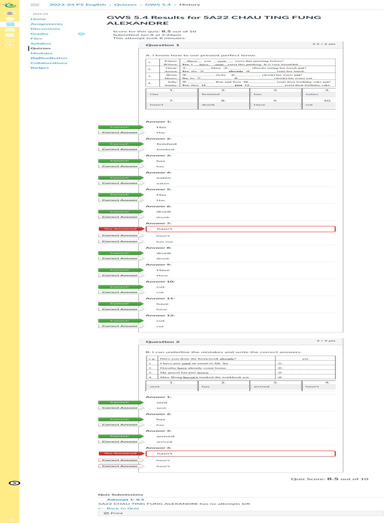5A22 CHAU TING FUNG ALEXANDRE's Quiz History GWS 5.4 2 | PDF | Quiz ...