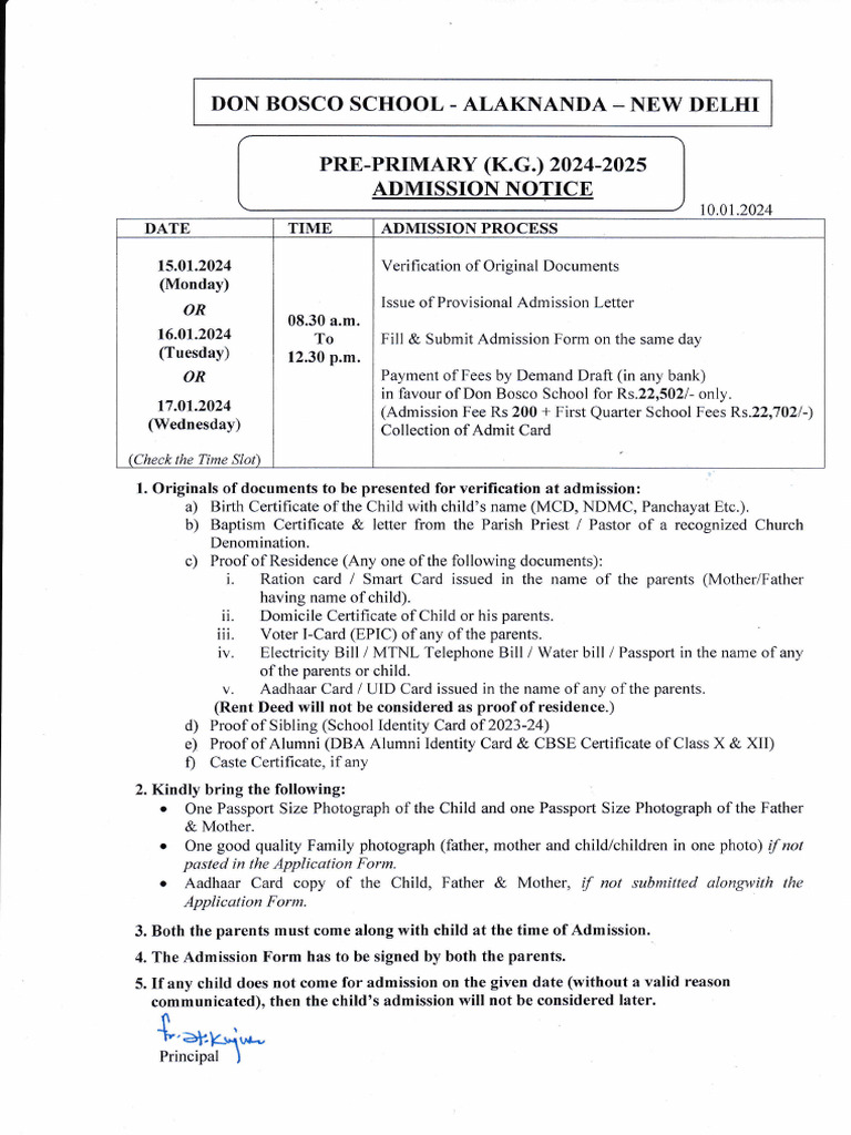 Don Bosco School Admission 2024-25 | PDF | Social Institutions