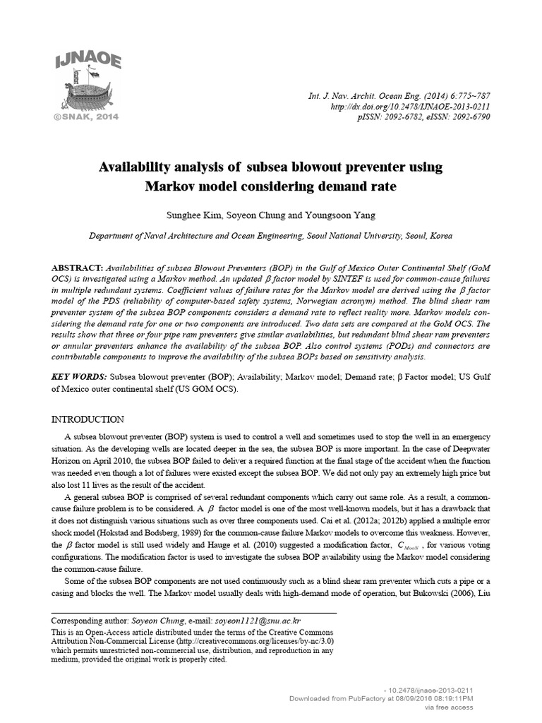 Availability Analysis of Subsea Blowout Preventer | PDF